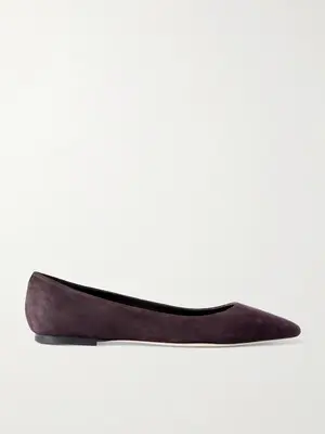 JIMMY CHOO Romy Suede Point-Toe Flats Brown