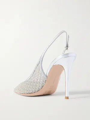 GIANVITO ROSSI Itaca 95 Metallic Leather-trimmed Embellished Mesh Slingback Pumps - Silver