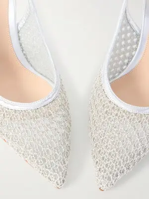 GIANVITO ROSSI Itaca 95 Metallic Leather-trimmed Embellished Mesh Slingback Pumps - Silver