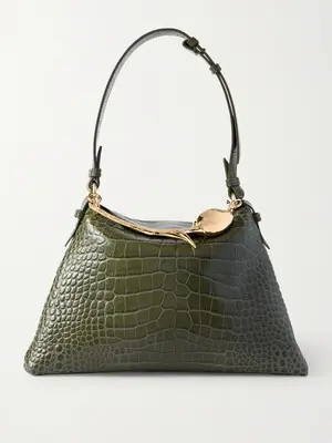 Erdem Bloom Large Croc-effect Leather Shoulder Bag - Green
