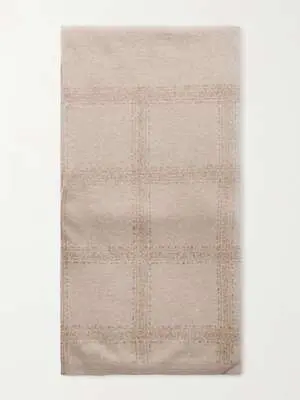 Brunello Cucinelli Sequined Checked Wool, Cashmere And Silk-blend Scarf Beige