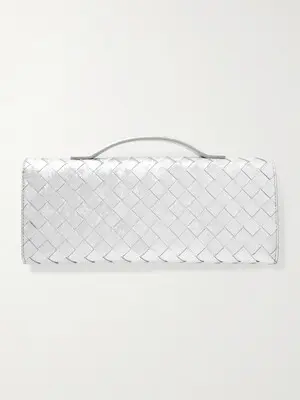 Bottega Veneta Andiamo Long Intrecciato Metallic Leather Clutch - Silver