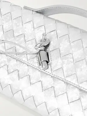 Bottega Veneta Andiamo Long Intrecciato Metallic Leather Clutch - Silver