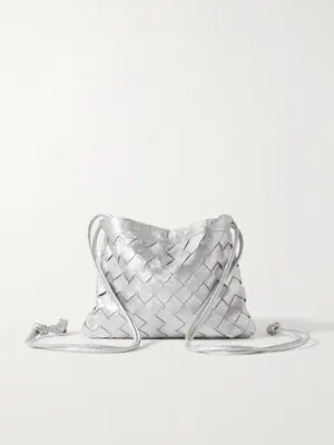 Bottega Veneta Small Intrecciato Metallic Leather Pouch