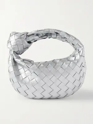 Bottega Veneta Jodie Mini Intrecciato Distressed Metallic Leather Tote - Silver
