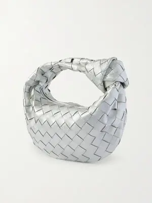 Bottega Veneta Jodie Mini Intrecciato Distressed Metallic Leather Tote - Silver