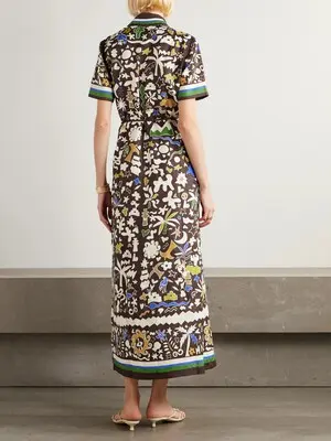 ALEMAIS Maroc Belted Printed Linen Midi Dress - Brown