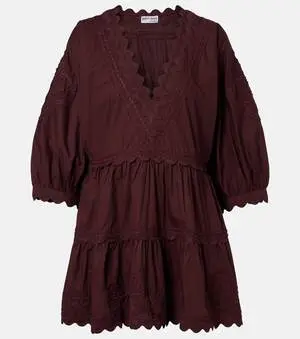 JULIET DUNN Scalloped Cotton Poplin Minidress - Burgundy