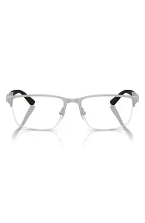 Emporio Armani 56mm Rectangular Optical Glasses - Matte Silver/demo Lens