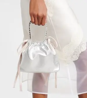 JIMMY CHOO Drawstring Mini Embellished Leather Shoulder Bag