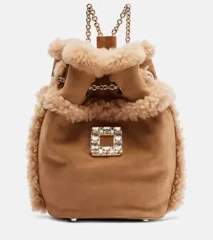 ROGER VIVIER Tres Vivier Suede And Shearling Backpack
