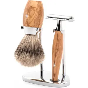 MUHLE Kosmo 3-piece Fine Badger & Safety Razor Shaving Set - Olive Wood