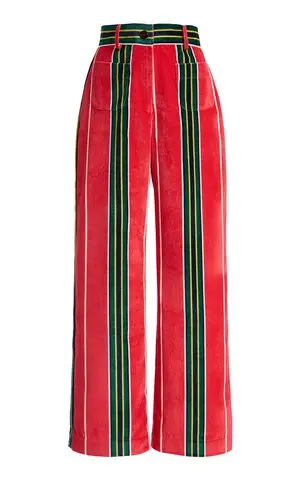 La Veste Pippi Striped Cotton Velvet Trousers - Red