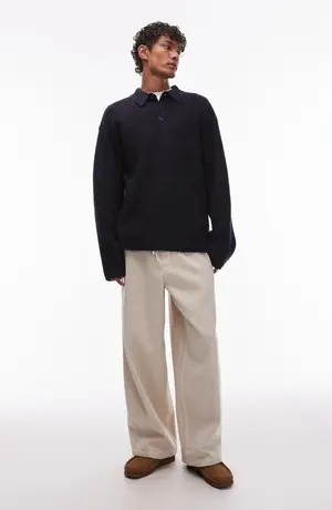 Topman Oversized Long Sleeve Sweater Polo