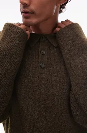 Topman Oversized Long Sleeve Sweater Polo