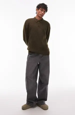 Topman Oversized Long Sleeve Sweater Polo