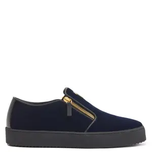 GIUSEPPE ZANOTTI Velvet Slip-ons With Signature Detail - Blue