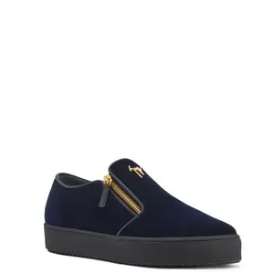 GIUSEPPE ZANOTTI Velvet Slip-ons With Signature Detail - Blue