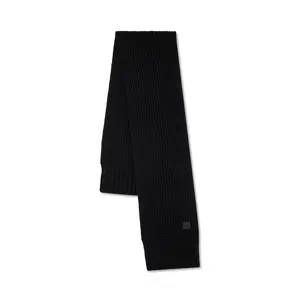 Mulberry Chunky Ribbed Scarf Black Lambswool