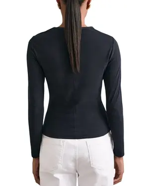REISS Crewneck Long Sleeve Top - Black
