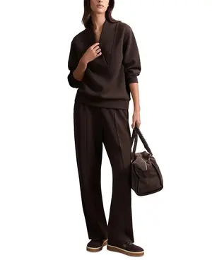 REISS Shawl Neck Top - Dark Chocolate