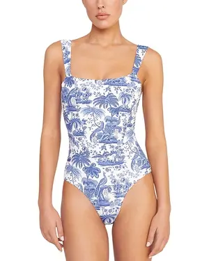 Staud Adelaide One Piece Swimsuit - Blue Toile