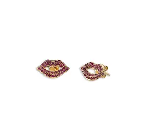 SYDNEY EVAN 14k Yellow Ruby Lips Stud Earrings - Gold