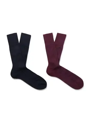 Falke Falke - N7 Finest Two-Pack Ribbed Virgin Wool-Blend Socks - Men - Blue  Blue