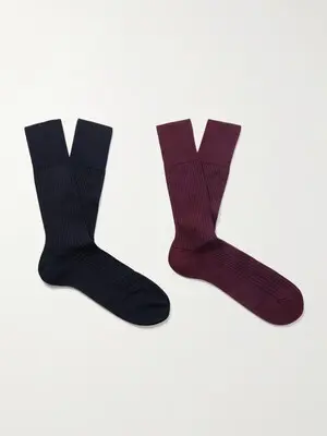 Falke N7 Finest Two-pack Ribbed Virgin Wool-blend Socks - Blue