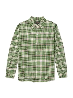BEAMS Button-down Collar Checked Cotton-dobby Shirt - Green