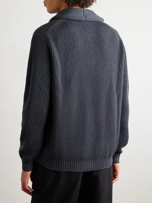 Thom Sweeney Shawl-collar Ribbed Wool Cardigan - Blue