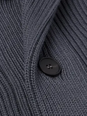 Thom Sweeney Shawl-collar Ribbed Wool Cardigan - Blue