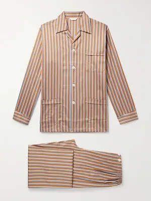 Derek Rose Wellington Striped Cotton-poplin Pyjama Set - Neutrals