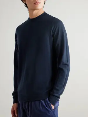 John Smedley Honeycomb-knit Merino Wool Crewneck Sweater - Blue