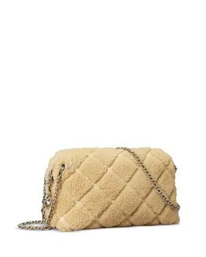 Tory Burch Fleming Quilted Shearling Crossbody Bag - Ivory