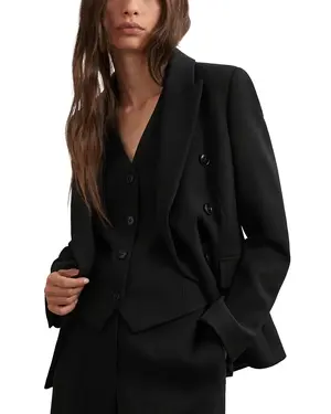 REISS Gabi Double Breasted Blazer - Black