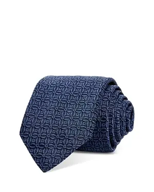 FERRAGAMO Silk Geometric Skinny Tie - Navy