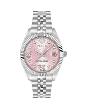 Philipp Plein Date Superlative Crystal Watch, 34mm - Pink/silver