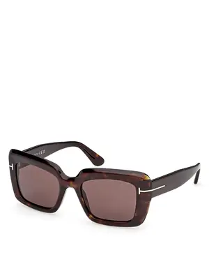 TOM FORD 52mm Leila Rectangular Sunglasses Havana/brown