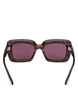 TOM FORD 52mm Leila Rectangular Sunglasses - Havana/brown