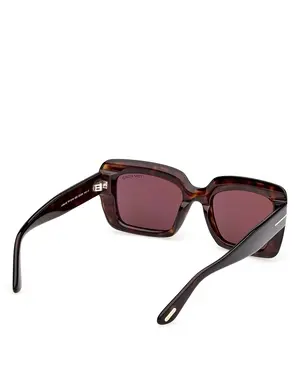 TOM FORD 52mm Leila Rectangular Sunglasses - Havana/brown