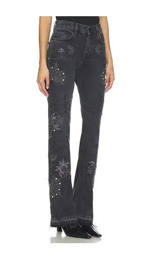 Free People Embellished Wide Leg Jeans