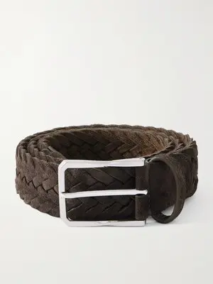 Canali 4cm Woven Suede Belt - Brown
