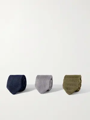 Mr P. Set Of Three Knitted Silk Neck Ties - Multi