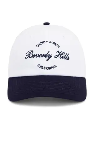 SPORTY & RICH Beverly Script Cap - White & Dark Navy
