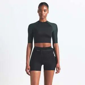 SKIMS Shine Padded Half Sleeve Crop Top - Obsidian And Dark Teal