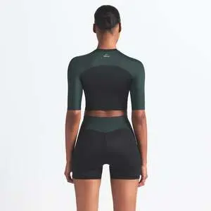 SKIMS Shine Padded Half Sleeve Crop Top - Obsidian And Dark Teal