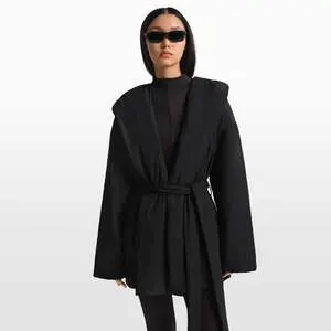 SKIMS Woven Nylon Wrap Coat - Obsidian