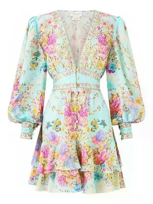 Camilla Bazaar Blooms Frilled Mini Dress - Blue