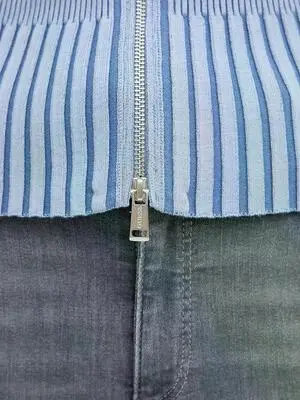 Guess Striped Off-shoulder Zip-up Sweater - Blue
